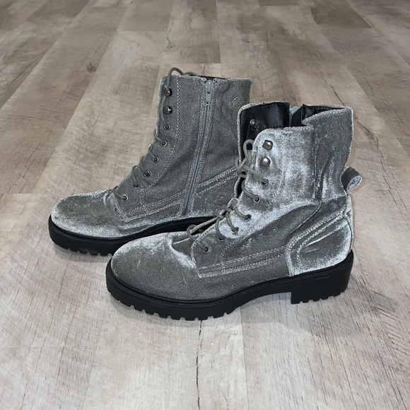 Report | Shoes | New Gray Velvet Combat Boots | Poshmark
